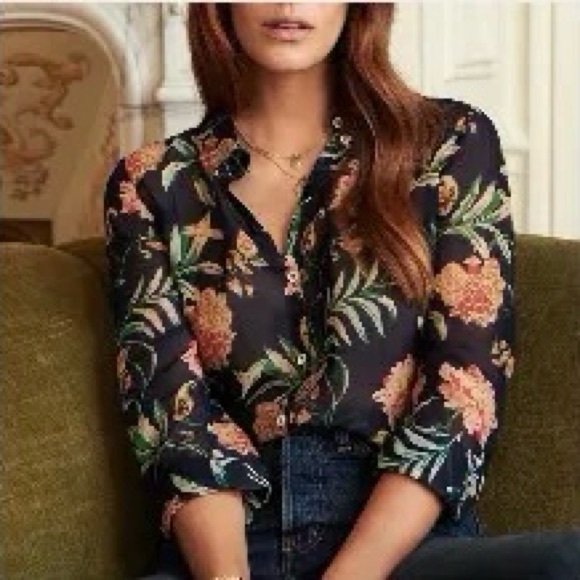 Sezane | Tops | Sezane Pierro Shirt Navy Floral | Poshmark